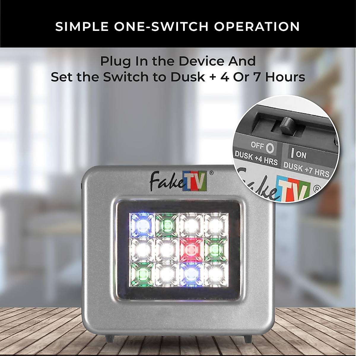 FakeTV – FTV-11 - Advanced Burglar Deterrent Device – Widescreen Realistic Television Simulator with Reflective Lens - Dummy Home Security Device with Lights – Protect Your House & Valuables