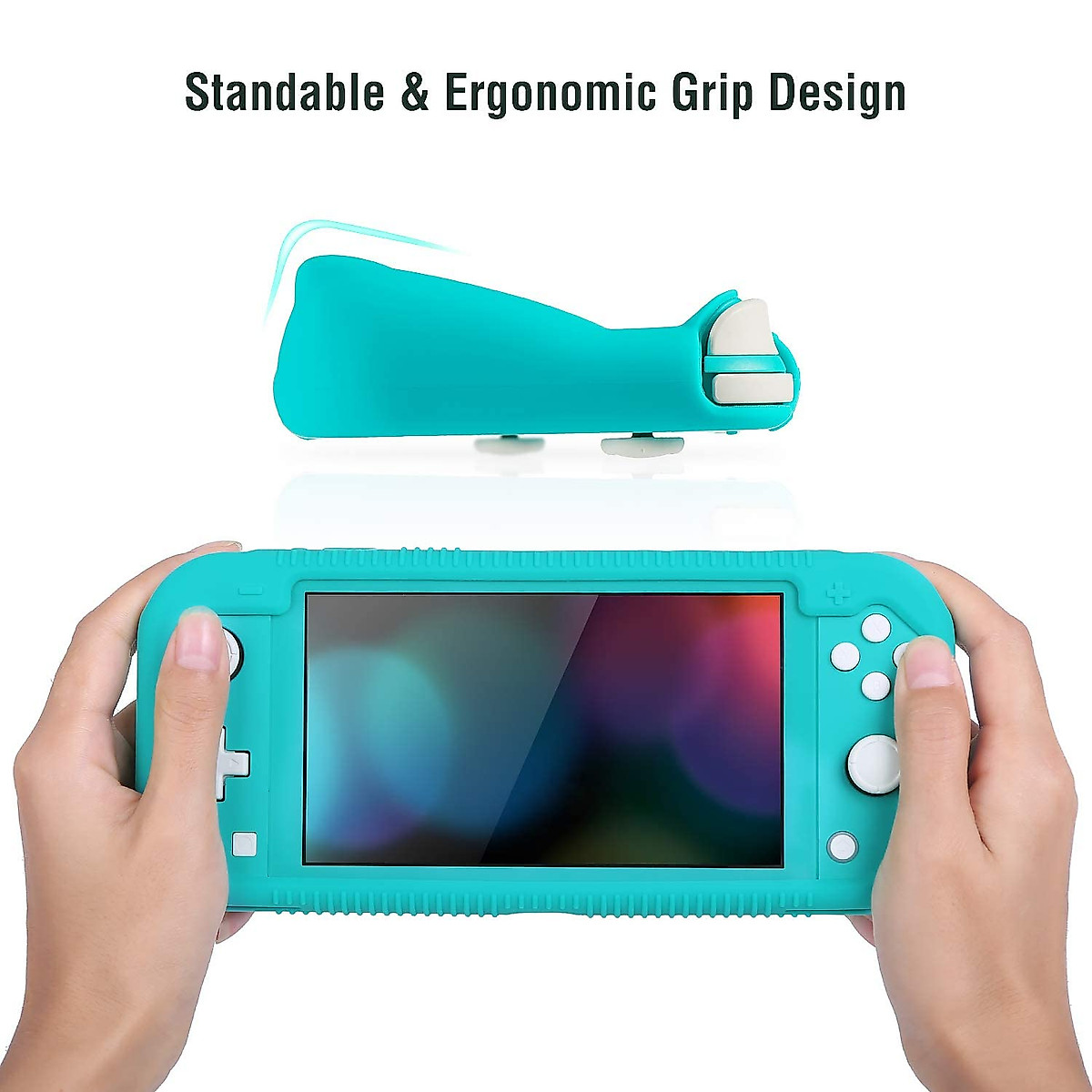 Teyomi Protective Case Compatible with Nintendo Switch Lite, Silicone Protective Cover for Nintendo Switch Lite with Tempered Glass Screen Protector, 4 Pcs Thumb Grips & 2 Game Cartridges(Light Blue)