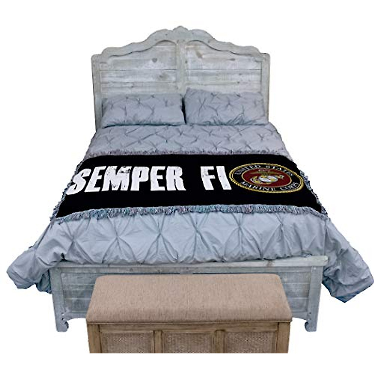 Pure Country Weavers US Marine Corps - Semper Fi Emblem Blanket - Gift Military Tapestry Throw for Back of Couch or Sofa - Woven from Cotton - Made in The USA (61x36)