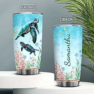 Wassmin Sea Turtle Gifts for Women Personalized Sea Turtle Tumbler Stainless Steel 20oz 30oz Coffee Travel Cup Custom Gifts for Woman Girls Friend Spirit Animal Lovers Birthday Christmas