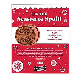 Three Dog Bakery Holiday Lick'n Crunch, Carob Cookie w/Red Crème, Vanilla Flavored Filling, Premium Treats for Dogs, 13 Ounces Each