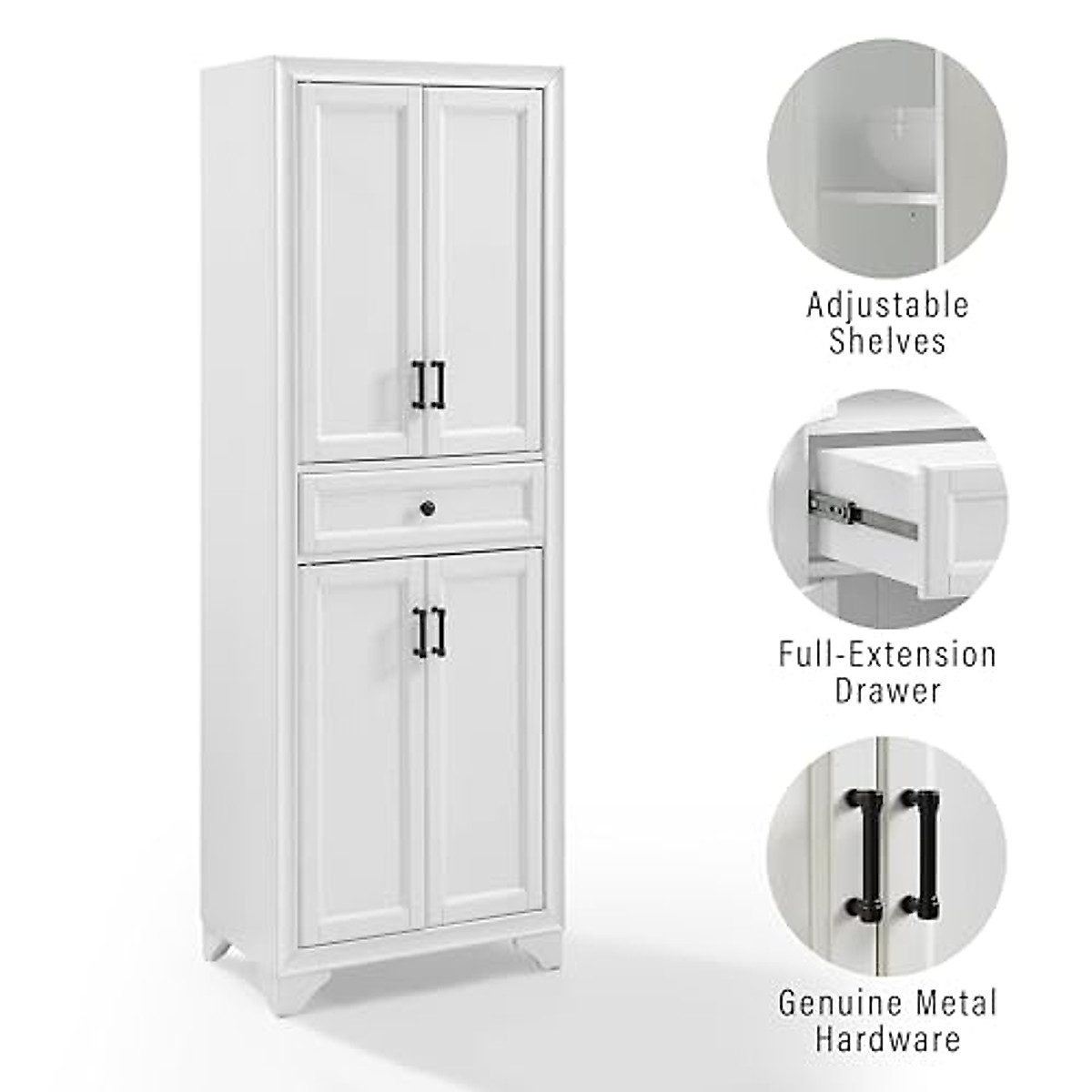 Crosley Furniture Tara 3-Piece Modern Farmhouse Sideboard Buffet Cabinet and Kitchen Storage Pantry Set, Distressed White