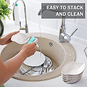 Dizada 6 Pack Ceramic Dip Bowls Leaf Shape,White Porcelain Dipping Soy Sauce Dish Condiments Small bowls Perfect for BBQ sauce,Tomato Sauce,honey mustard and soy sauce (B)