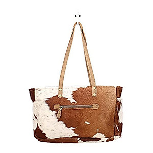 Myra Bag Fawn & White Upcycled Canvas & Cowhide Small Handbag S-1453 Brown