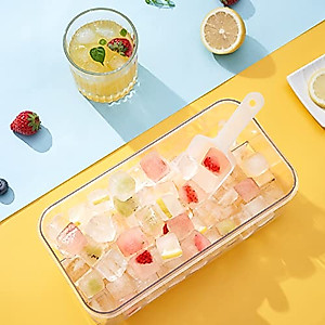 Ice Cube Tray with Lid and Bin, 64 pcs Ice Cubes Molds, Ice Trays for Freezer, Ice Cube Tray Mold, With 2 trays, Ice Freezer Container, Spill-Resistant Removable Lid & Ice Scoop, for Whiskey,Cocktail