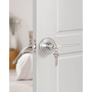 GITRANG (3 Pack) Door Levers Interior Keyed Alike Entry Front/Bedroom Door Handles for Left and Right Opened Door with Lock and Keys Set in Satin Nickel