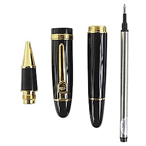 Abcsea 1PCS Heavy Big Rollerball Pen 159 and 10PCS Black Ink Rollerball Pen Refill, Spiral Ballpoint Pen Refills with Cover, Medium Point - Black Pen and Black Spiral Refills (0.5MM)
