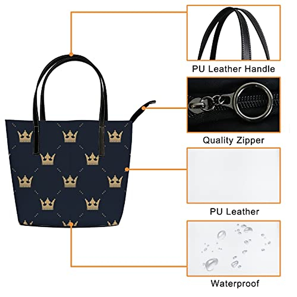 Fashion Tote Handbags Women's Soft Tote Shoulder Bag for Women Work Shopping Top Handle Satchel Bags, 15.8×4×15.4 inches,Fashion Crown