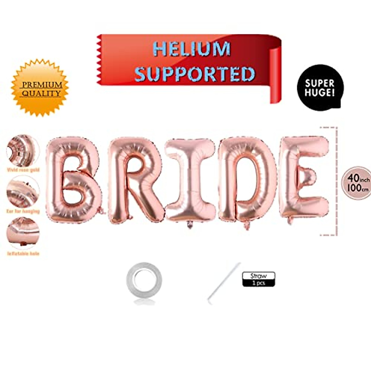 40" Bride Rose Gold Huge Balloons for Shower Bachelorette Party Decorations