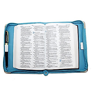 Bible Cover Book Protector, Boshiho Smooth PU Leather Bible Case Cover for Women&Men Zip Notebook Protector Cover Perfect Gift for Christian (Large-Blue)