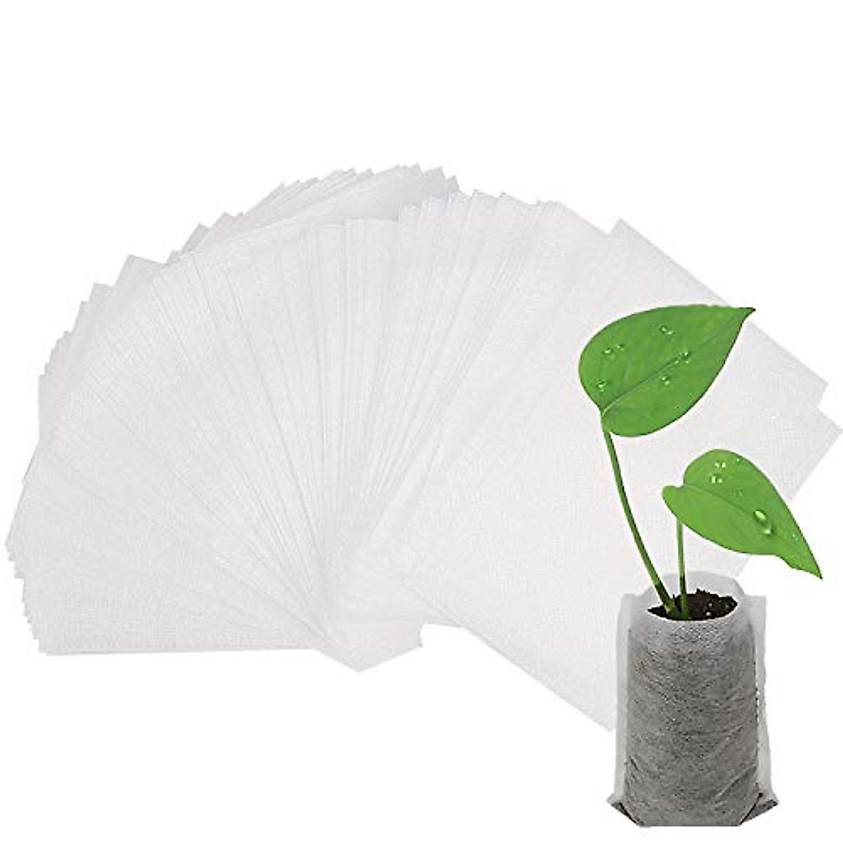 Augshy Grow Bags, 400pcs Biodegradable Plant Bags, Non-Woven Plants Nursery Bags, Seeding Bags, Fabric Seedling Pots Plants,Home Garden Greenhouse Supplies 11x11cm/4.54"x4.72"