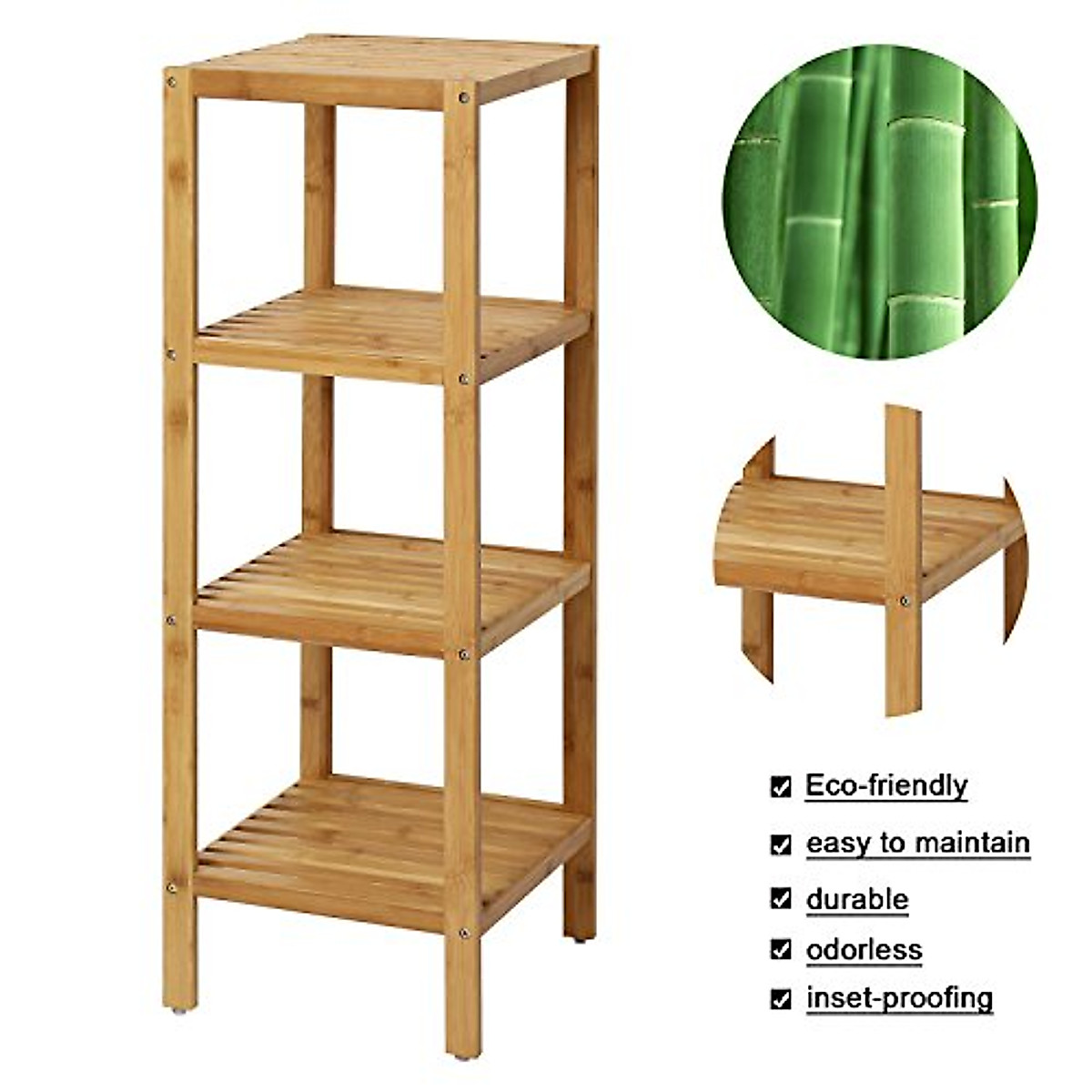 Peach Tree Bamboo Bathroom Shelf Stand Rack Kitchen Living Room Holder Plant Flower Stand Utility Storage Shelf (4-Tier)