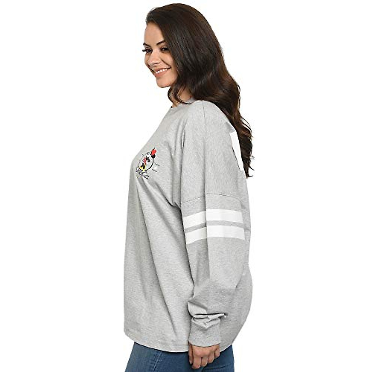 Disney Womens Long Sleeve Jersey Oversized Minnie Mouse (Heather Grey, Large)