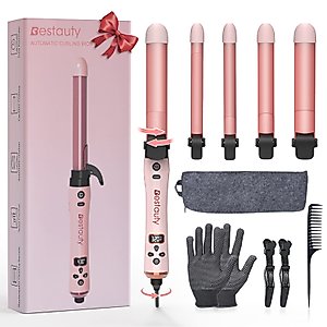 Bestauty Automatic Curling Iron, 0.75(2 PCS)/1/1.25" Interchangeable Ceramic Coating Heating Iron Barrels, Quick Heating Hair Curler 360° Rotating for Waver Curl, 4 Adjustable Temperature 320°F-430°F