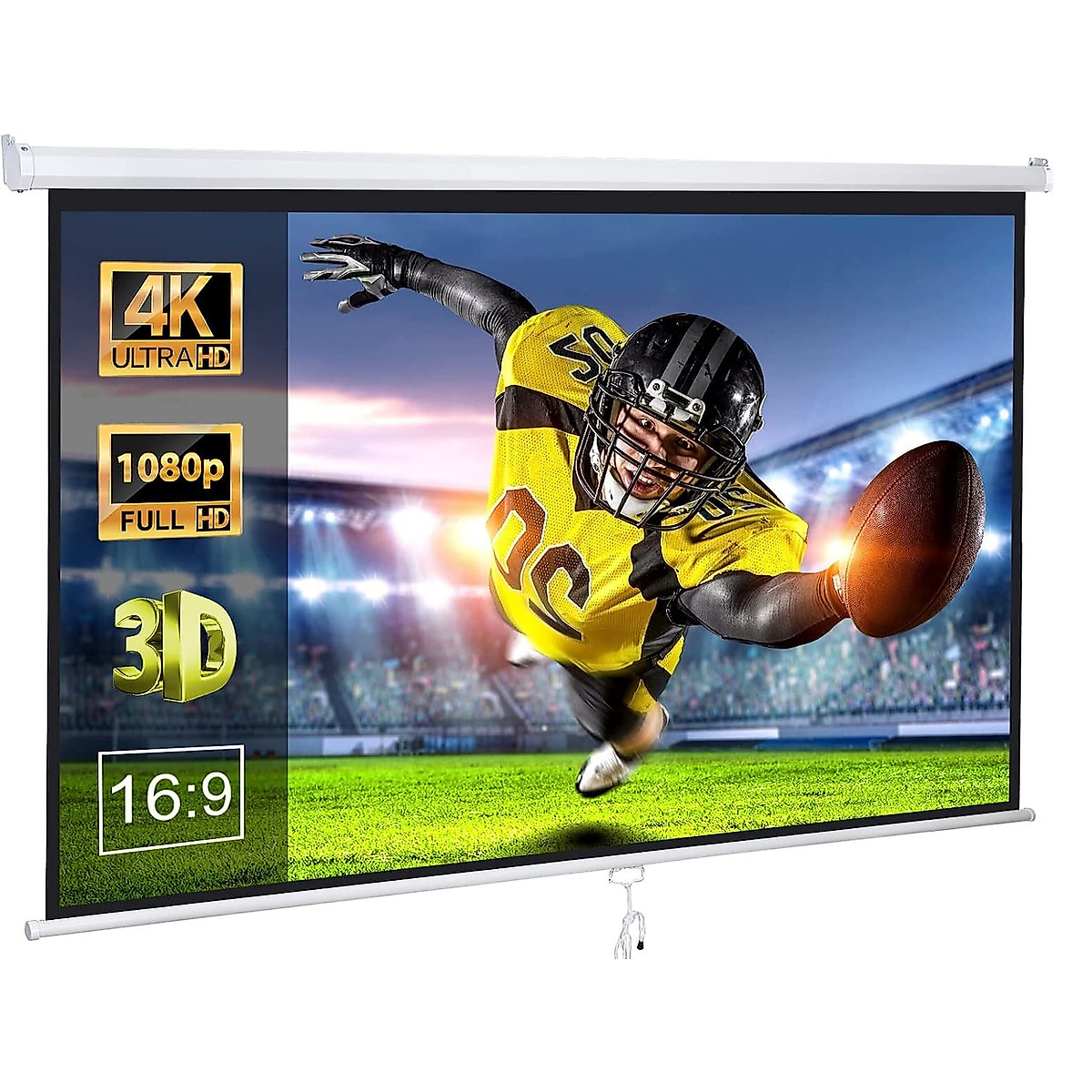 ZENY Projector Screen Pull Down 100 Inch 16:9 HD Projection Screen Folding Home Theater Portable Indoor Outdoor Movie Screen