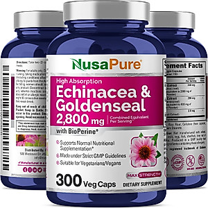 NusaPure Echinacea Goldenseal 2,800mg 300 Veggie Caps (Vegetarian, Non-GMO, Vegan)