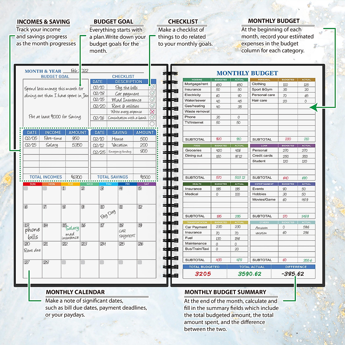 Budget Planner - Monthly Finance Organizer with Expense Tracker Notebook to Manage Your Money Effectively, Undated Finance Planner/Account Book, Start Anytime,A5(8.6x5.9 inchs),100gsm Paper (Golden)