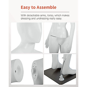 69 Inch Female Mannequin Full Body Dress Form Adjustable Dress Mannequin,Mannequin Torso Realistic Mannequin Display Sewing Manikin with Metal Base Plastic Head,White…