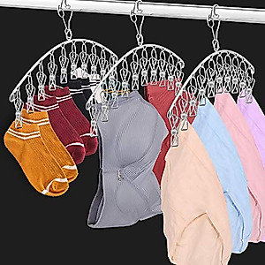 Magik Stainless Steel Laundry Drying Rack Clothes Socks Hanger w/ 10 Clips(3 Pack)