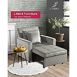 Litbird Convertible Chair Sleeper Bed, Futon Chair Turns Into Bed, Sofa Chair for Living Room, 3 in 1, Imitation Flannel, Sky Gray