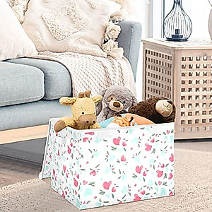CaTaKu Hearts Leaves Storage Bins with Lids and Handles, Fabric Large Storage Container Cube Basket with Lid Decorative Storage Boxes for Organizing Clothes