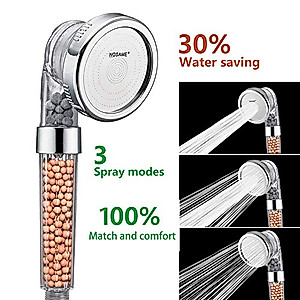 Nosame Shower Head, Filter Filtration High Pressure Water Saving 3 Mode Function Spray Handheld Showerheads 1.6 GPM for Hair & Skin