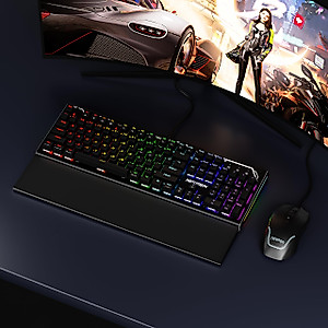 Newmen GM101 Mechanical Gaming Keyboard,RGB Backlit Wired Keyboard with Wrist Rest,Anti-Ghosting Aluminum Mechanical Keyboard for PC Mac(Linear Red Switches)
