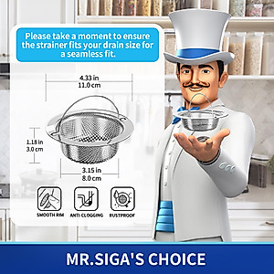 MR.SIGA Kitchen Sink Strainer, Stainless Steel Sink Drain Strainer, Dishwasher Safe, 2 Pack