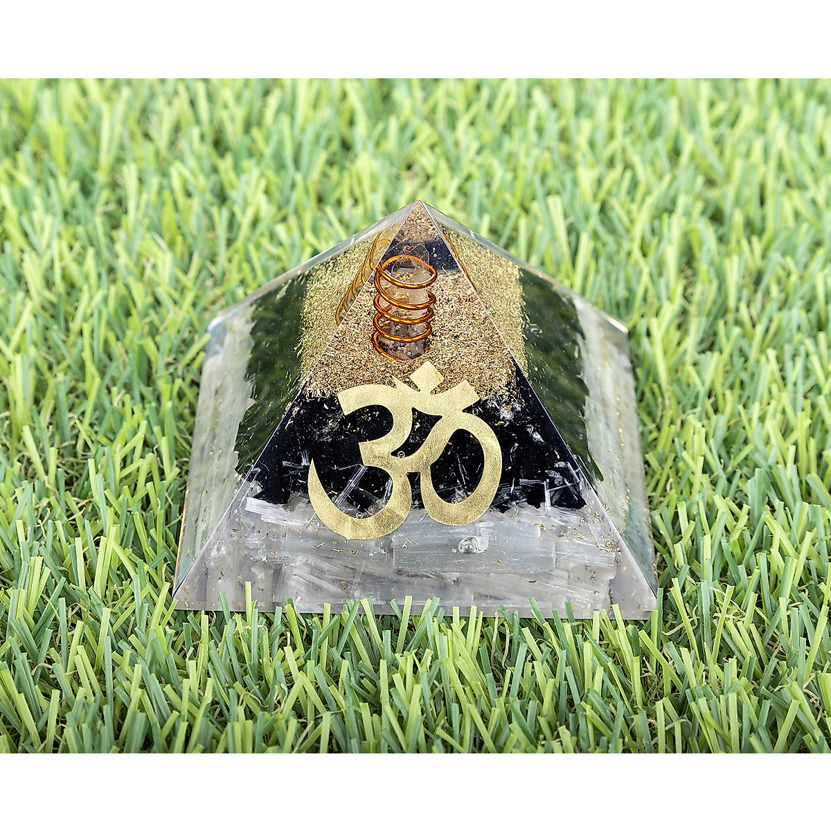 Orgone Pyramid Crystal -Orgonite Crystals -Black Tourmaline & Selenite-for Protection & Positive Energy-Crystal Pyramid for- Chakra Healing Meditation &Crystal Gifts-Orgonite Pyramid