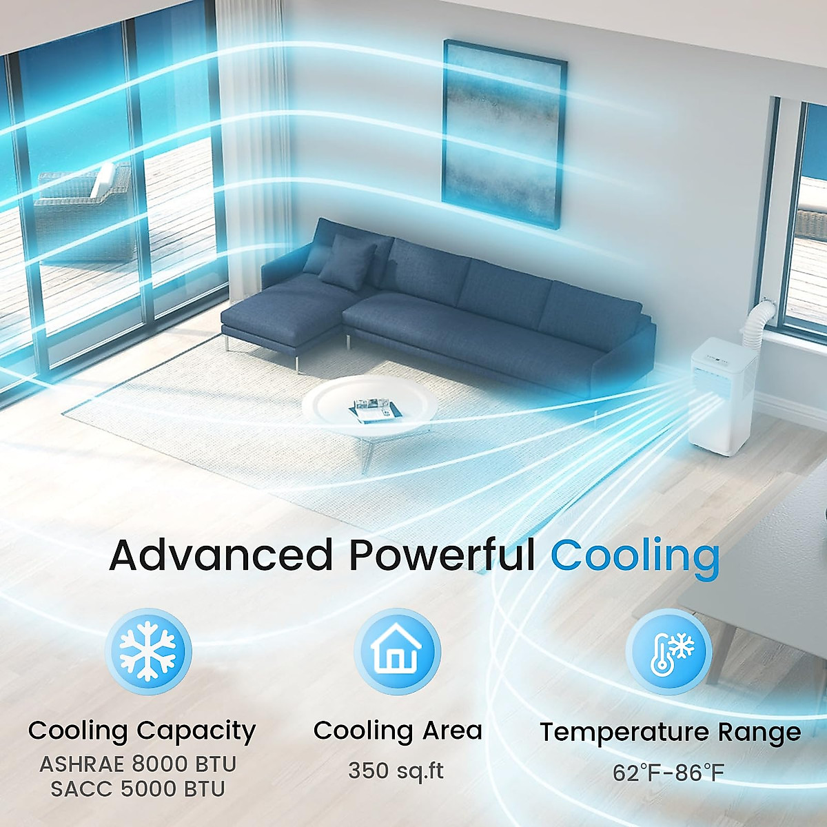 PUKAMI 8000 BTU Portable Air Conditioners,Portable AC Cools up to 350 Sq.Ft,Room Air Conditioner with Remote Control,Dehumidifier & 3-in-1 Floor Standing Air Conditioner 24Hrs Timer