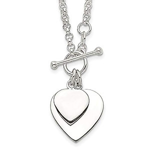 IceCarats 925 Sterling Silver Engraveable Double Heart Love Chain Necklace Toggle Clasp