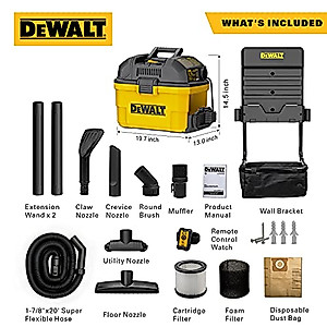 DEWALT Portable 6 Gallon 5 Horsepower Wall-Mounted Garage Wet Dry Vacuum Cleaner DXV06G, Yellow+black