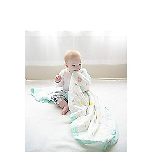 Jay & Ava Baby Muslin Blanket 42” x 42”, Soft Toddler Cotton Baby Blankets for Boy, 4 Layers Bed Muslin Throw for Baby Crib, Large Baby Receiving Blanket - (Green Bear Forest)