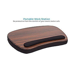 Sofia + Sam Oversized Lap Desk with Memory Foam Cushion | Wrist Rest Cushion | Fits Laptops Up to 17" | Brown and Black | Computer Lap Tray | Portable Home Office Workstation