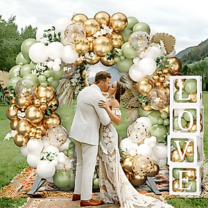 Baby Shower Decorations for Boy Girl - 183pcs Sage Green Balloon Arch Kit and Baby Boxes with Letters for Baby Shower Birthday Jungle Safari Dinosaur Party Supplies