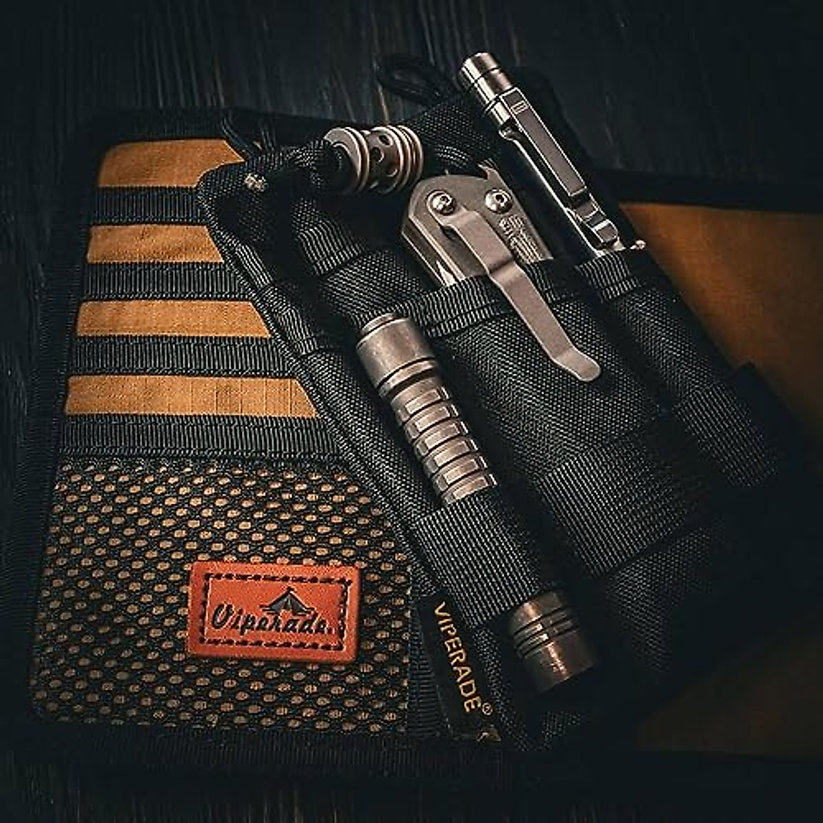 VIPERADE VE1 Pocket Organizer Tool for Men, Storage EDC Gears, Best Gift to Keep Organized, Hold Your Flashlight/ Knife, Tactical Pen, Notebook (Black)