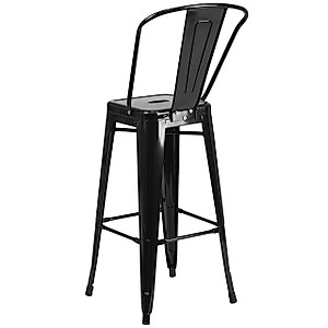 Merrick Lane Dothan Series Bar Height Stool - Black Finish - Metal Frame with Cross Bracing - Convenient Removable Back - Integrated Footrest