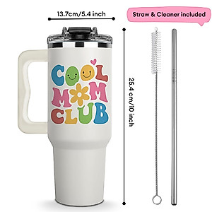 Vivulla68 Mother’s Day Gift for Mom – Cool Mom Club Tumbler 40oz with Straw & Brush, Cute Mama Cup, Funny Insulated Iced Coffee Mug, Travel Water Bottle, Reusable Birthday or Christmas Gift