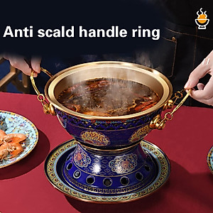 Chafing Dishes Single Person Small Hot Pot Cloisonne Copper Hot Pot, Commercial Household Cooking Pot, Anti Scalding Handle (Color : Yellow, Size : 20.5 * 25cm)