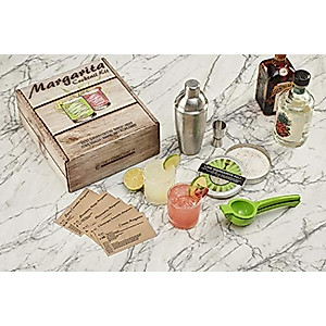 Margarita Cocktail Kit - Set of Rocks Glasses | Stainless Cocktail Shaker & Jigger | Citrus Squeezer | Rokz Lime Infused Margarita Salt | Recipe Cards. The Perfect Margarita Kit Gift Set!