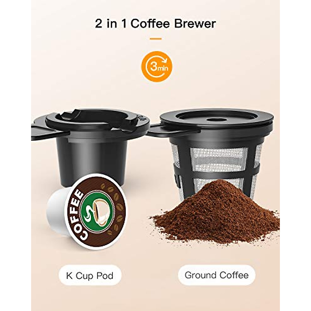 Boly Single Serve Coffee Maker with Milk Frother Combo, Small Coffee Machine for K Cups and Ground Coffee, Cappuccino Maker and Latte Machine