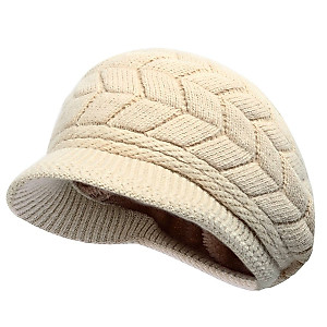 HINDAWI Women Winter Warm Knit Hat Wool Snow Caps with Visor, Beige