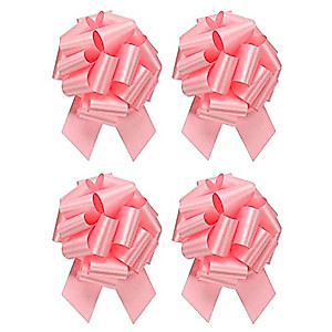 Extra Large Light Pink Gift Wrap Pull Bows - 8" Wide, XL Powder Pink Ribbon Big Pull Flower Bows for Baby Shower Gifts and Presents, Set of 4 (Light Pink)