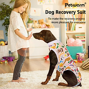 PetWarm Dog Surgical Recovery Suit Female,Substitute E-Collar & Cone Prevent Licking Dog Onesies Pet Surgery Recovery Suit Female Male Dog Onesie for Spay Neuter,Zoo Pattern,Yellow,L