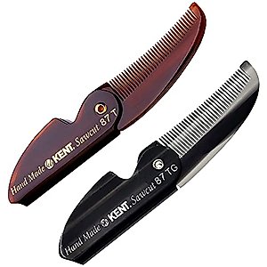 Kent 87T Combo Handmade Folding Pocket Comb for Men, Fine Tooth Hair Comb Straightener for Everyday Grooming Styling Hair, Beard or Mustache, Use Wet or Dry, Saw Cut Hand Polished, Made in England