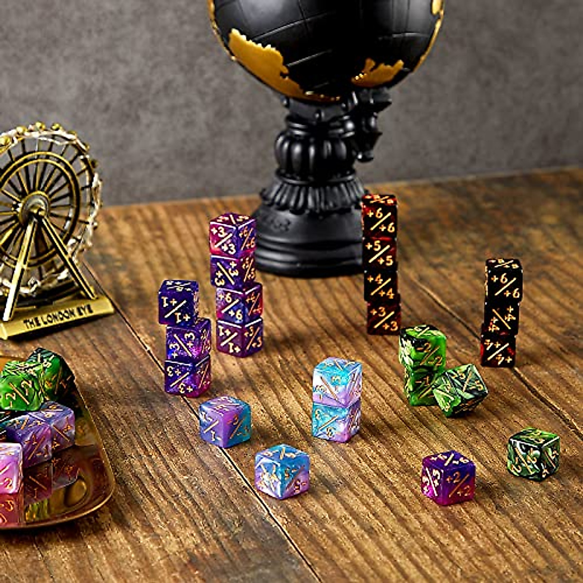 Sumind 48 Pieces MTG Dice Counters Token Dice Compatible with Magic The Gathering Dice Glitter D6 Dice Cube Loyalty Counter Dice Compatible with MTG, CCG, Card Gaming Accessory (Delicate Style)