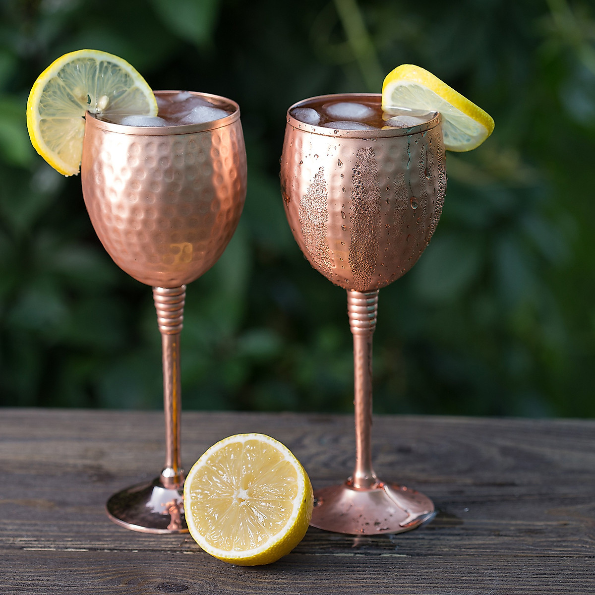 Copper wine glasses set of 2 – 11oz gleaming 100% solid hammered copper wine cups on brass copper plated stems – a gift for men and women – great glasses for red or white wine and Moscow mules