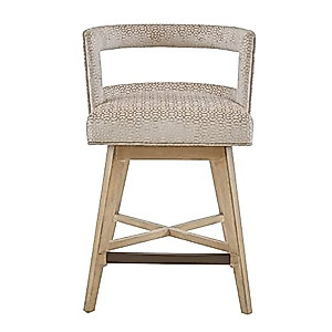 Madison Park Glenwood Upholstered Swivel Counter Stools, Height Kitchen Chair, Solid Wood, Bronze Metal Kickplate Footrest, Back Support, Pipped Fabric, Dining Room Accent Furniture, Cream