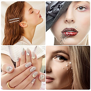 2032 Pieces Self Adhesive Hair Gems and Hair Pearls, Face Pearls and Jewels Stickers for Makeup, Crafts, Home Decor Scrapbooking Embellishments, 7 Sizes 3mm/4mm/5mm/6mm/8mm/10mm/12mm