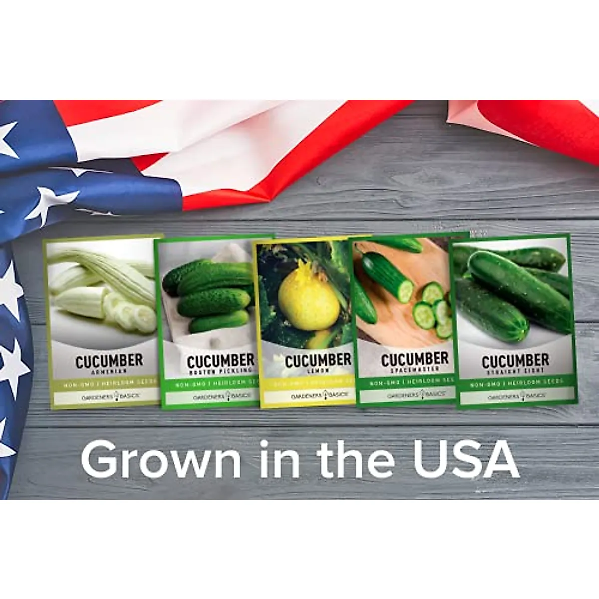 Cucumber Seeds for Planting Outdoors 5 Variety Pack Armenian, Boston Pickling, Lemon, Spacemaster, Straight Eight Veggie Seeds by Gardeners Basics